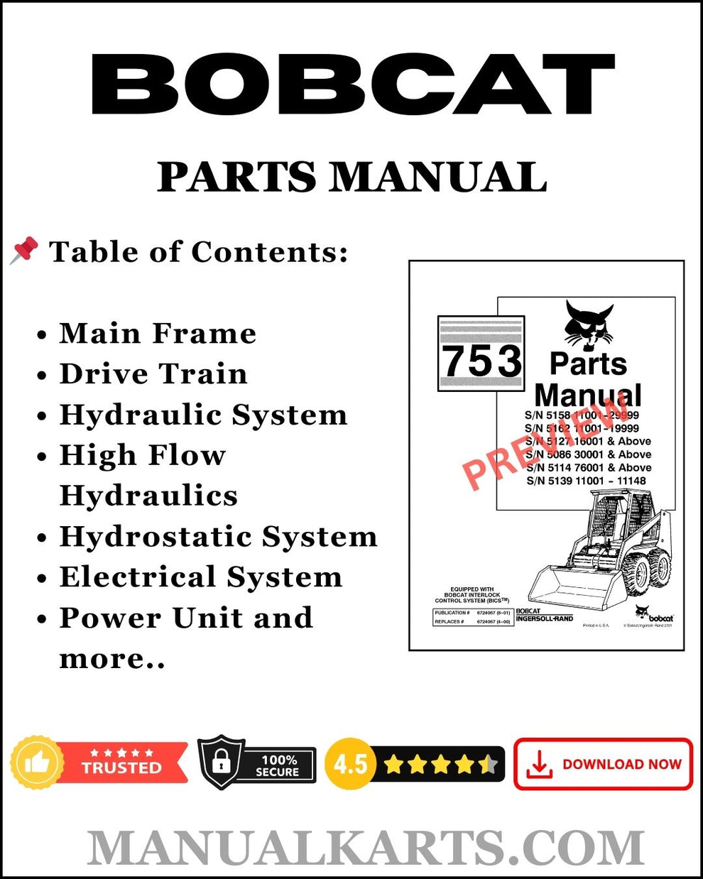 BOBCAT 825 SKID STEER LOADER Pdf Parts MANUAL – Manualkarts