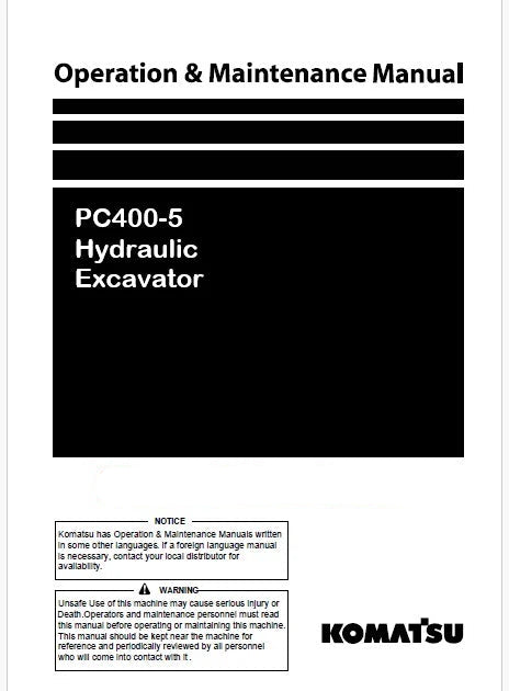Komatsu PC400-5 Hydraulic Excavator Pdf Operation and Maintenance Manu ...